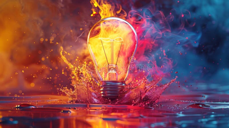 Artistic Depiction of an Illuminated Light Bulb Exploding in Vibrant ...