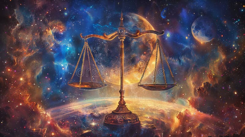 Artistic Depiction of Justice Scales Surrounded by Cosmic Elements ...