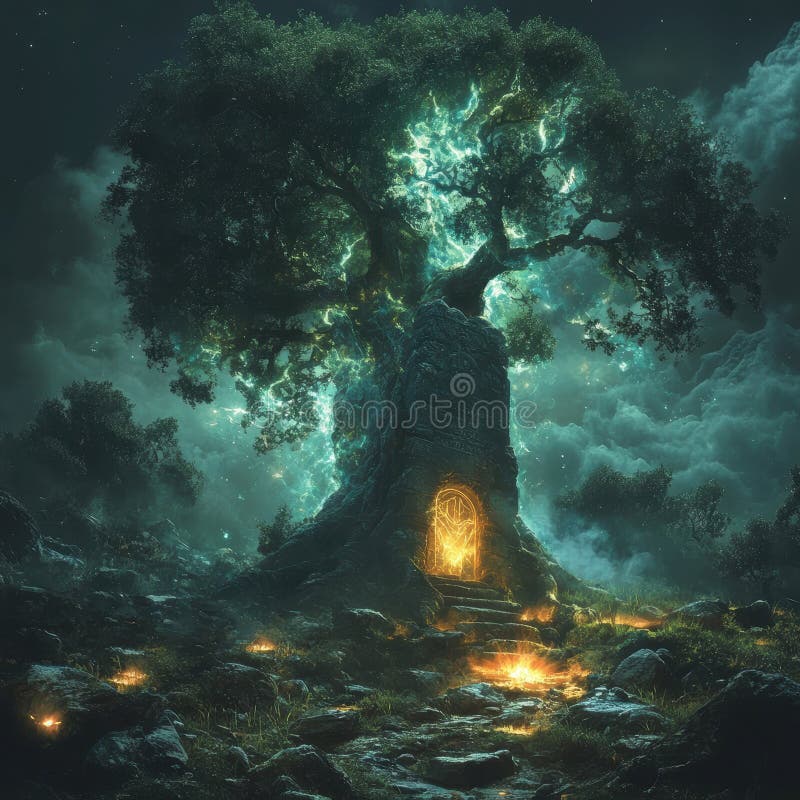 An Artistic Depiction of a Magical Tree, Possibly from a Mythological ...