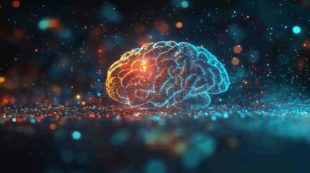 An Artistic Depiction of a Neon Rainbow Brain Cortex, Illuminated on a ...