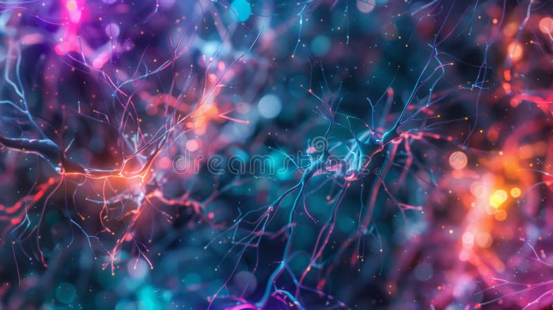 Synaptic Sparkle: Neural Network in Vivid Colors Stock Illustration ...