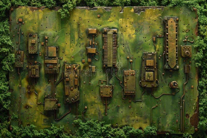 Artistic Depiction of an Overgrown Electronic Circuit Board, Combining ...