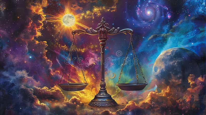 Artistic Depiction of Scales of Justice Surrounded by Cosmic Elements ...