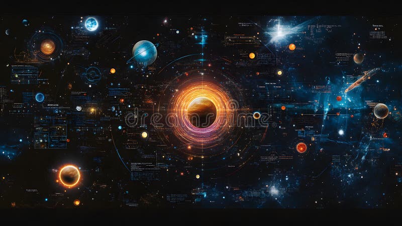 Artistic Depiction of Solar System with Glowing Celestial Bodies and ...