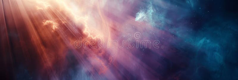 Artistic Depiction of Space Scenery with Light Beams and a Nebula ...