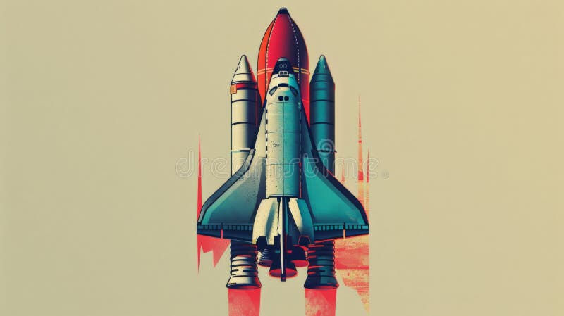 An Artistic Depiction of a Space Shuttle Launch, Featuring a Retro ...
