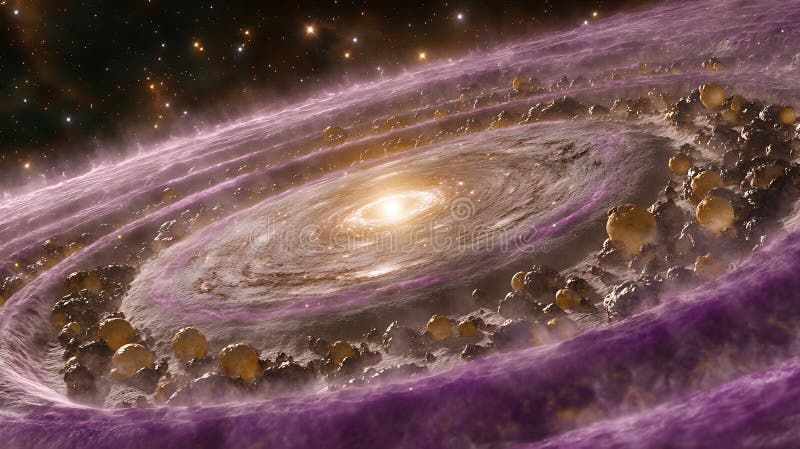 An Artistic Depiction of a Spiral Galaxy and Surrounding Objects Stock ...