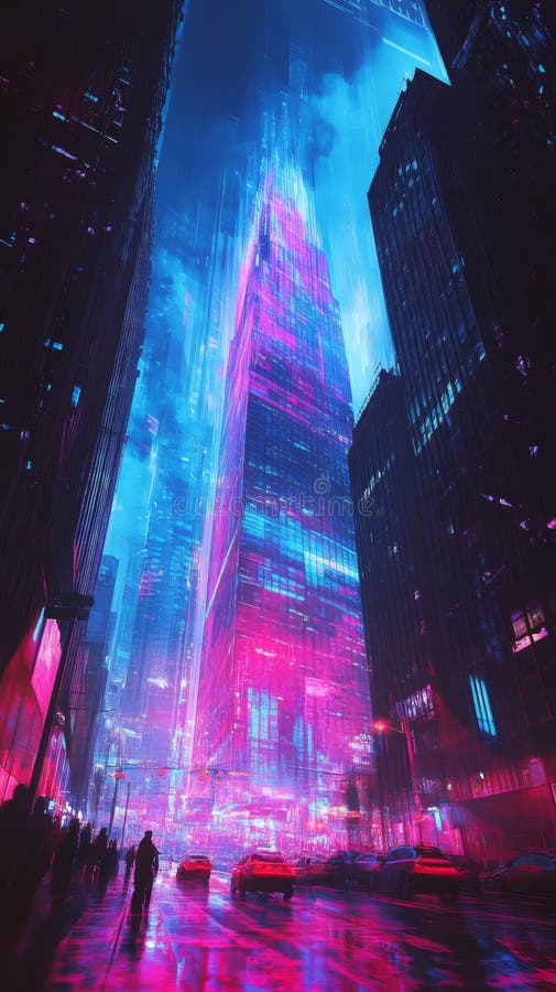 Artistic Depiction of a Synthwave Skyscraper in Double Exposure Stock ...