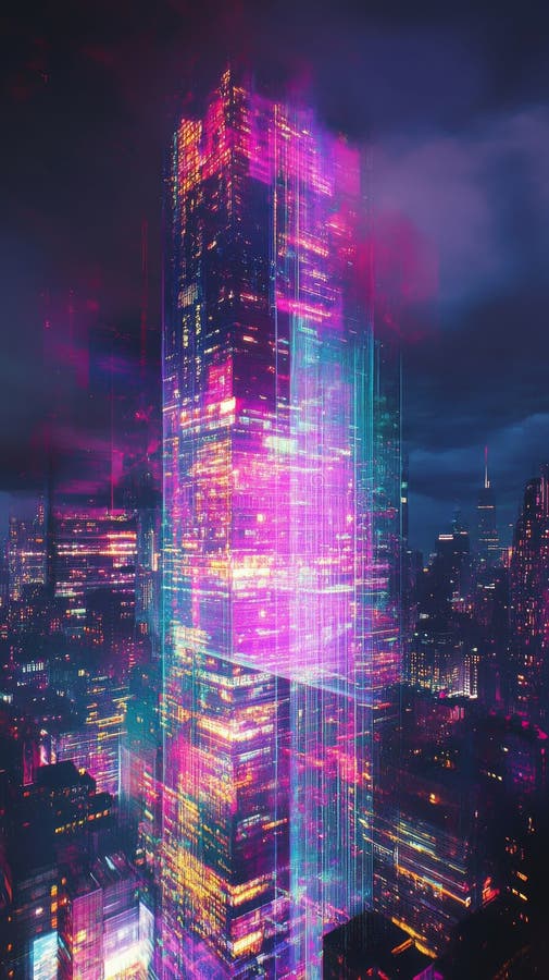 Artistic Depiction of a Synthwave Skyscraper in Double Exposure Stock ...