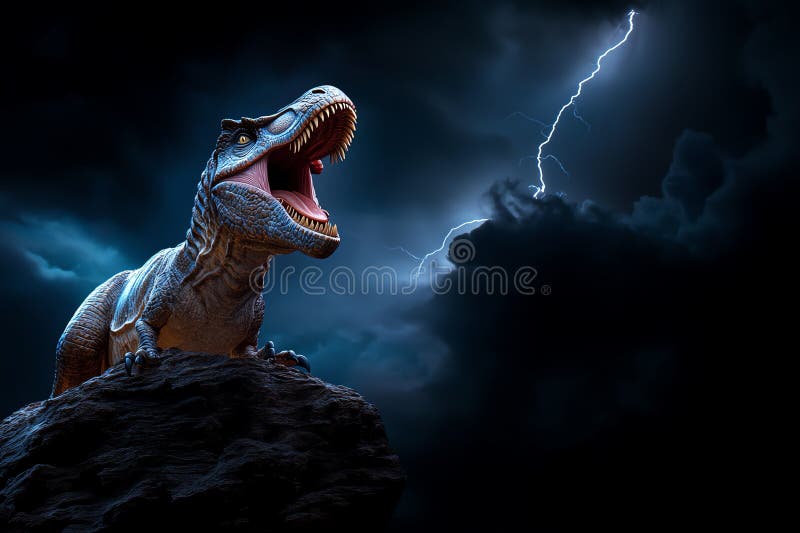 An Artistic Depiction of a T-Rex Roaring on a Cliff Edge, with a ...