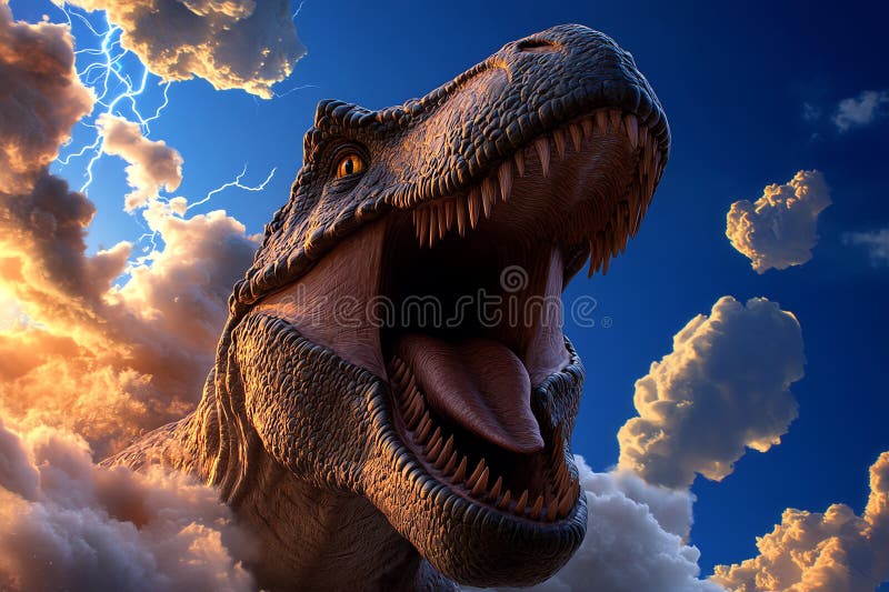 An Artistic Depiction of a T-Rex Roaring on a Cliff Edge, with a ...