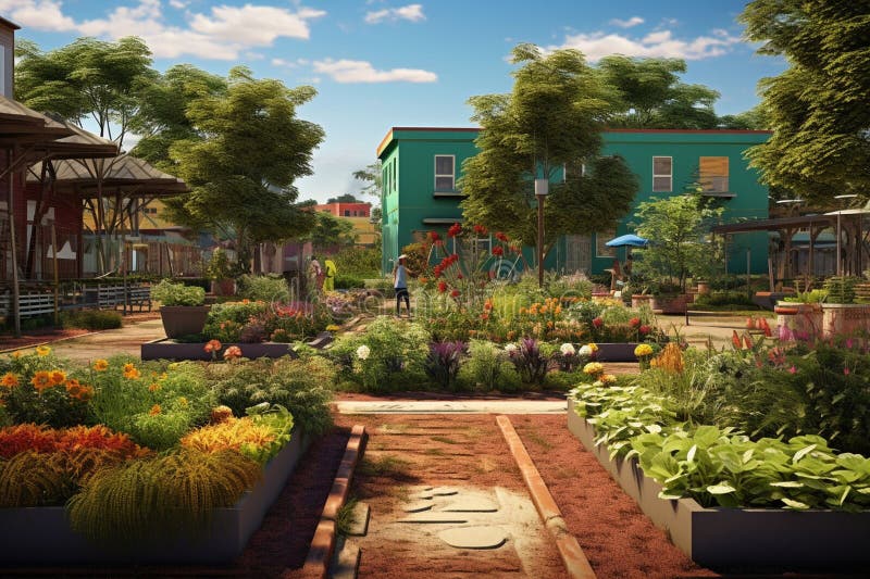 Artistic Depiction of a Vibrant Community Garden Stock Illustration ...
