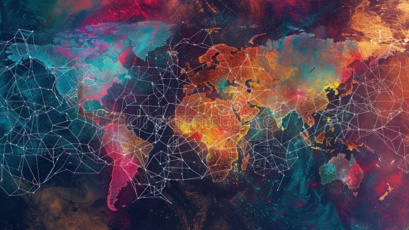 Artistic Depiction of a World Map with Interconnected Lines ...