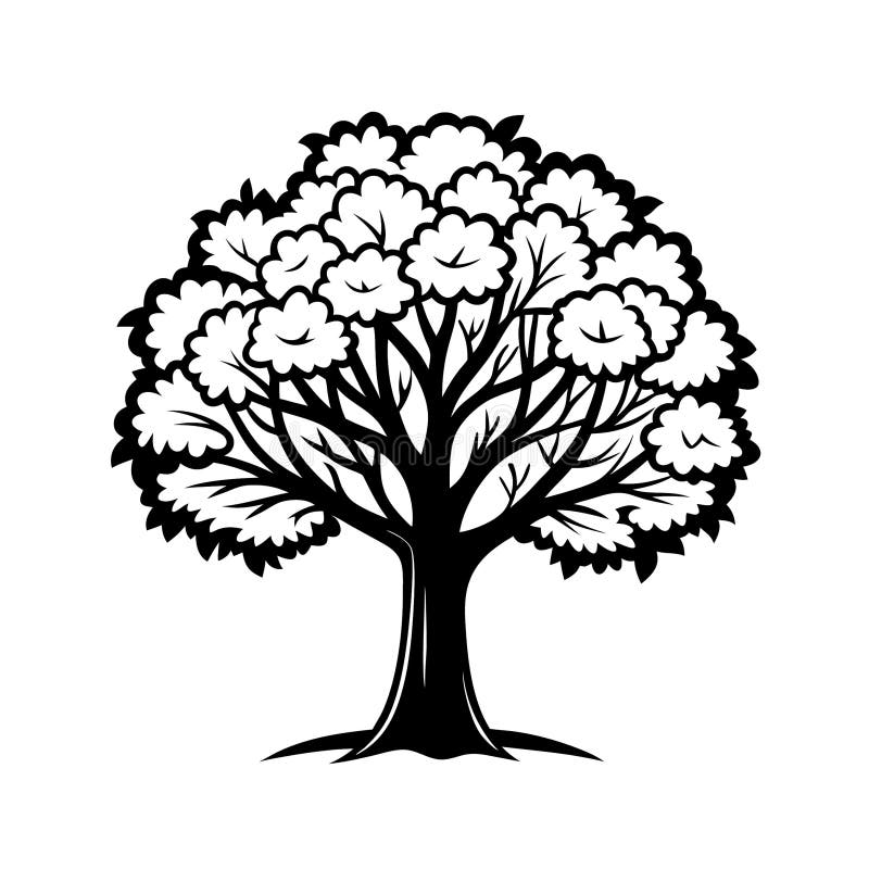 Artistic Black Cherry Tree Design with Bold Outline Stock Illustration ...