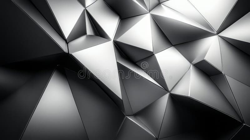 Abstract Geometric Pattern with Triangular Facets in Shades of Silver Showcasing Modern Design ...