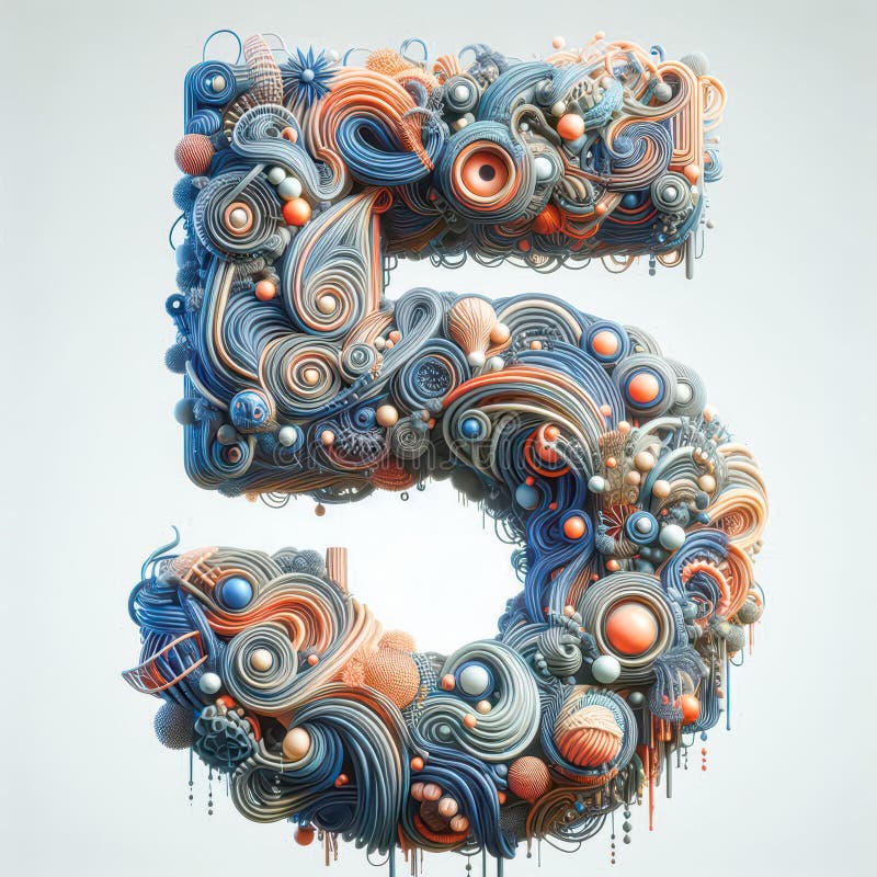 Colorful Abstract Representation of the Number Five with Swirling ...