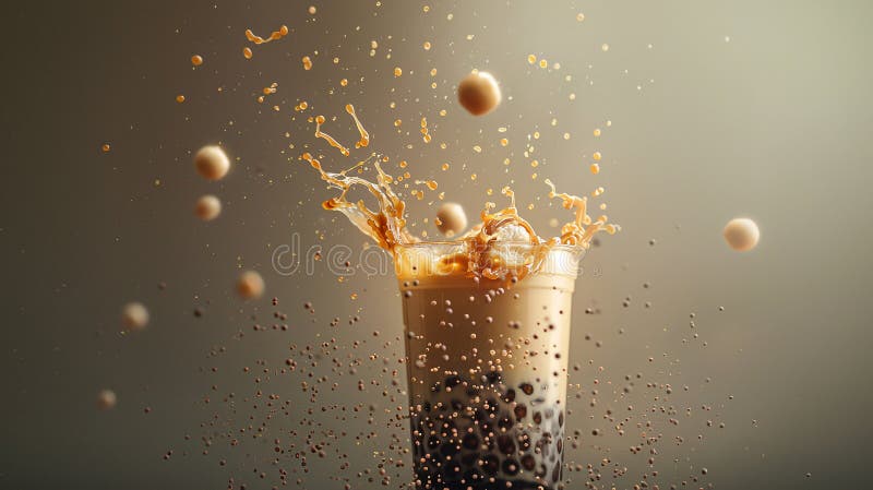 Artistic Design Featuring a Splash of Bubble Tea with Pearls Flying ...