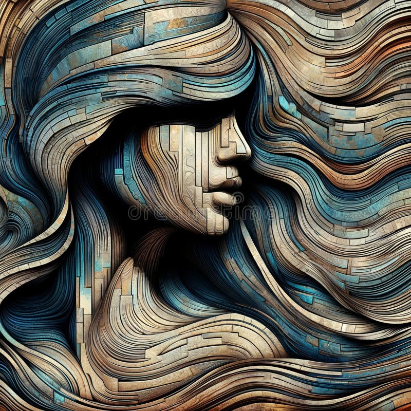Artistic Design of Human Face in Swirling Wood Like Patterns Stock ...