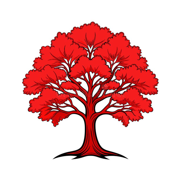Artistic Red Oak Tree Design Stock Illustration - Illustration of ...