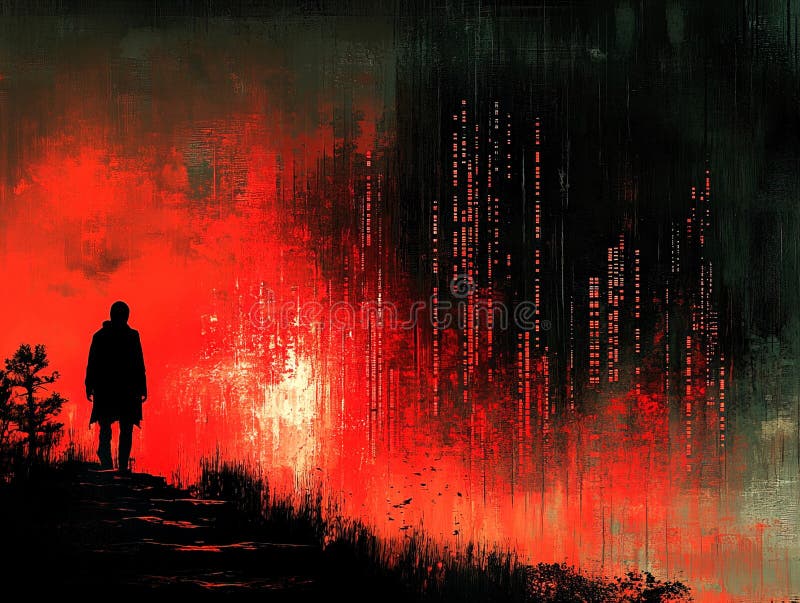 Artistic Digital Illustration of a Figure Walking on a Narrow, Steep ...