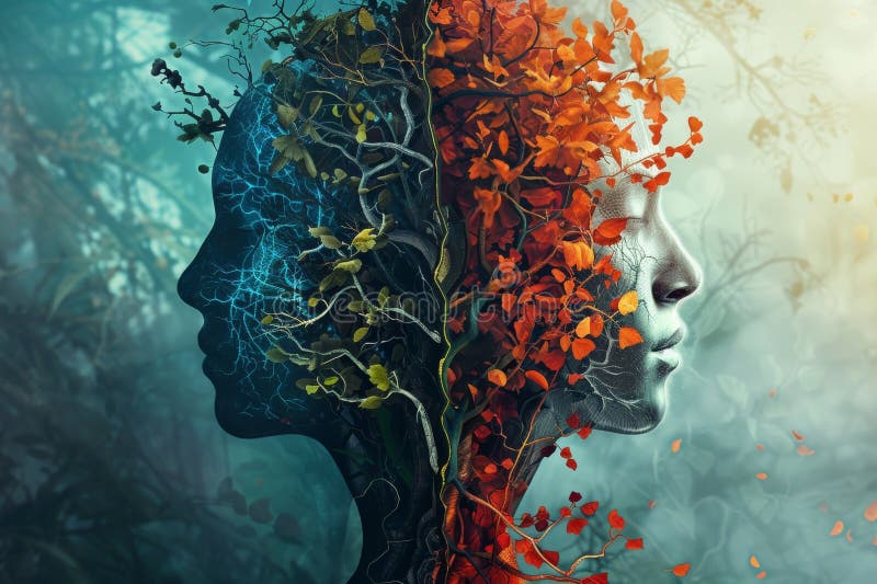 Artistic Digital Painting of a Split Human Head with Neural Connections ...