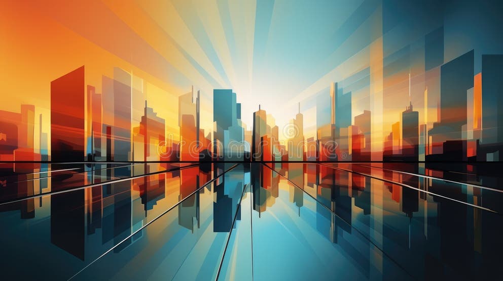 An Artistic Digital Rendering of a Cityscape Reflection with ...
