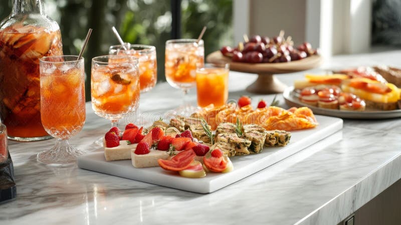 Artistic Display of Appetizers and Drinks on Elegant Table Setting ...