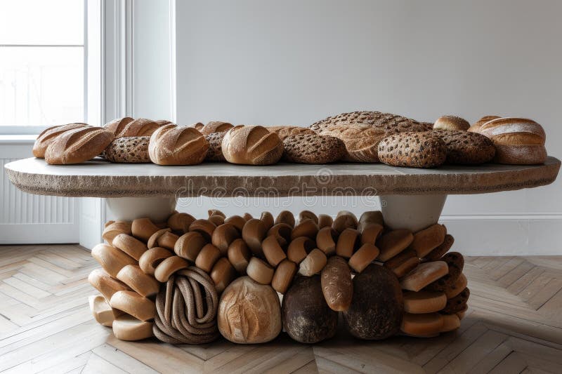 Artistic Display of Assorted Bread Loaves on Table Stock Image - Image ...