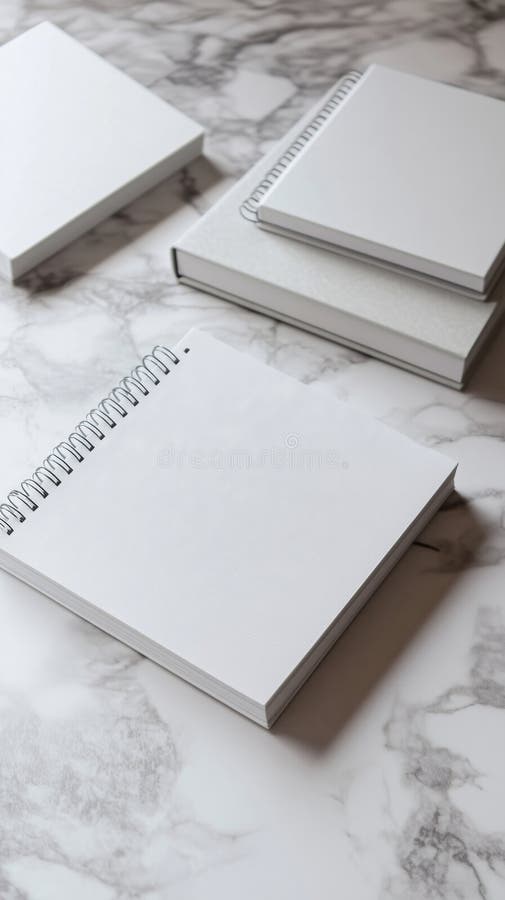 Artistic Display of Assorted Spiral Hardcover Notebooks on a Marble ...