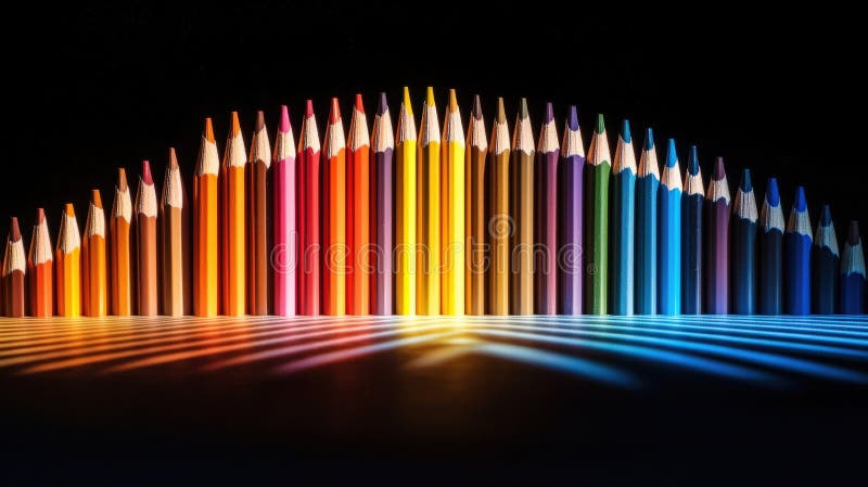 Artistic Display of Colored Pencils in Vibrant Gradient Top-view Studio ...