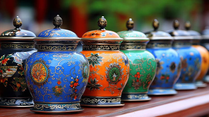 Artistic Display of Colorful Decorative Jars Showcasing Intricate ...