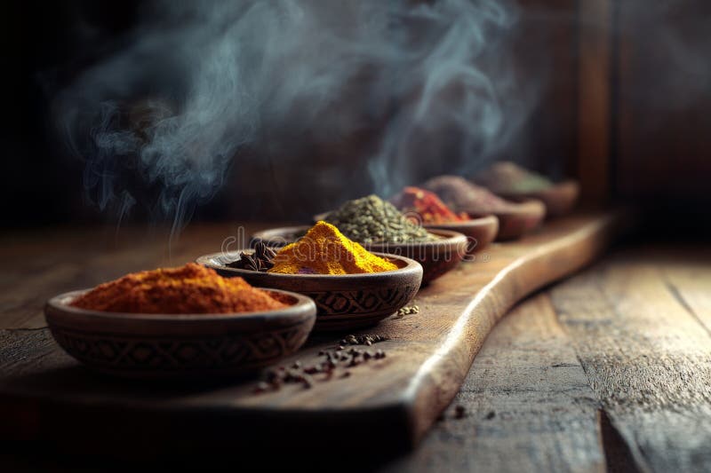 Vibrant Spices on Wooden Surface Stock Illustration - Illustration of ...