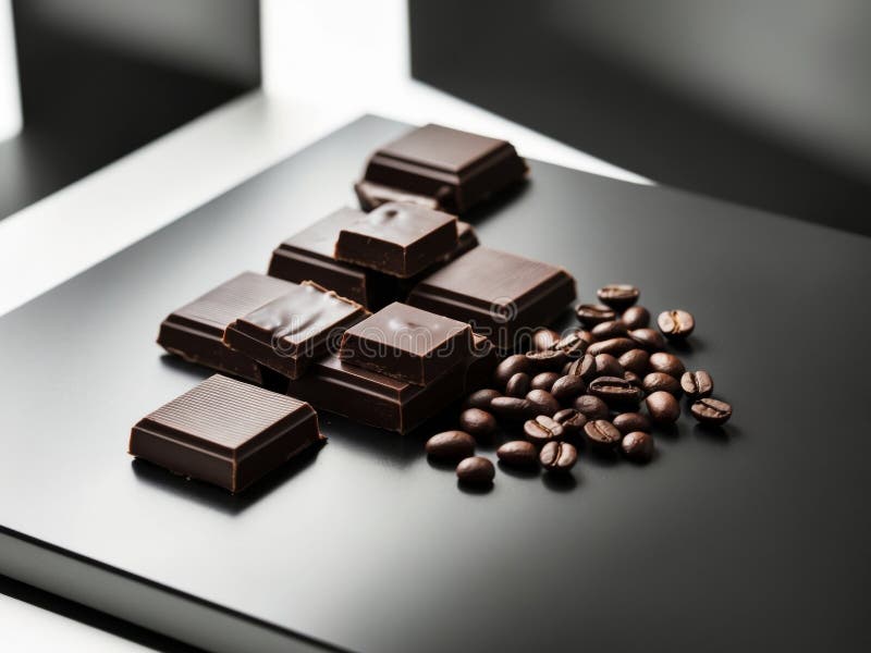 Artistic Display of Dark Chocolate and Coffee Beans on a Black Surface ...