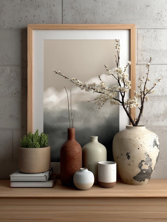 Artistic Display of Decorative Vases and Foliage in a Modern Interior ...