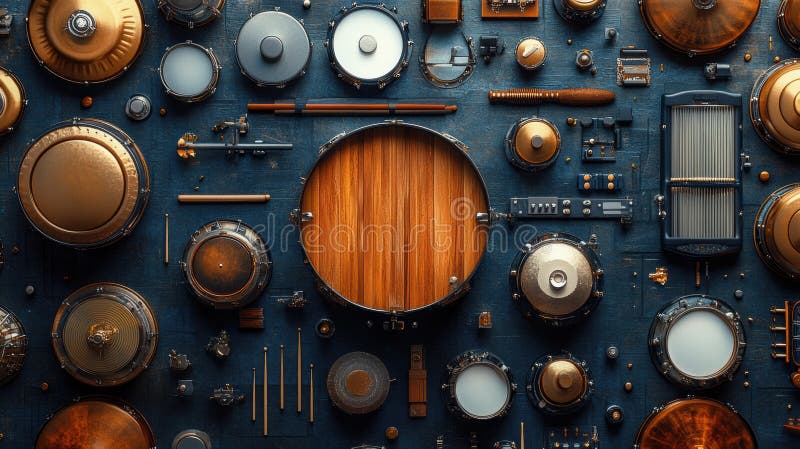 An Artistic Display of Drums, Cymbals, Drumsticks Forms a Rhythmic ...