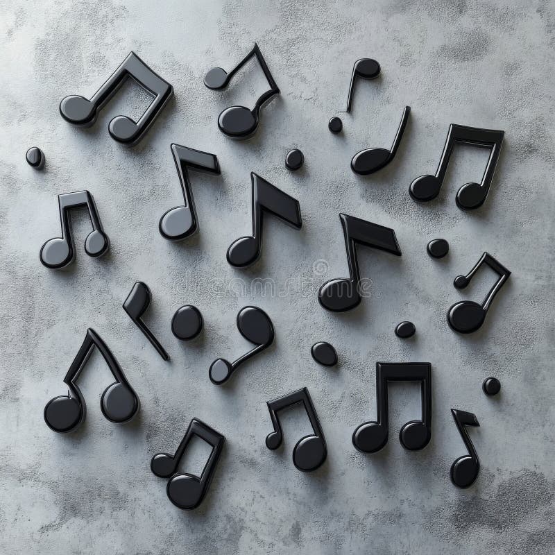 Decorative Arrangement of Black Musical Notes on a Cool Gray Background ...