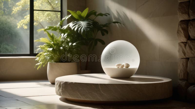 Artistic Glass Sphere Displaying Eggs with Gentle Light and Indoor ...