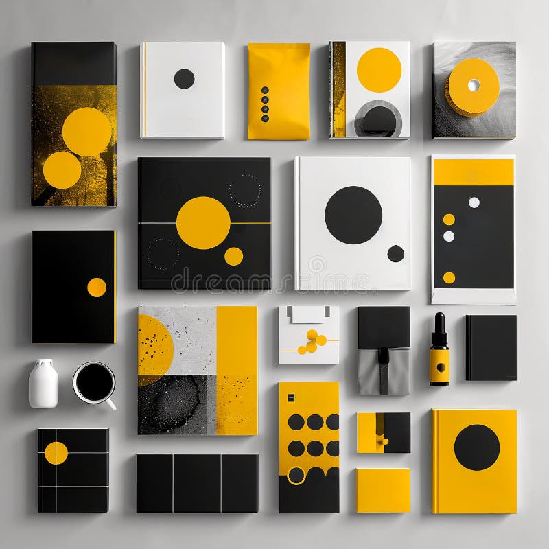 An Artistic Display of Monochrome and Yellow Notebooks, Showcasing ...