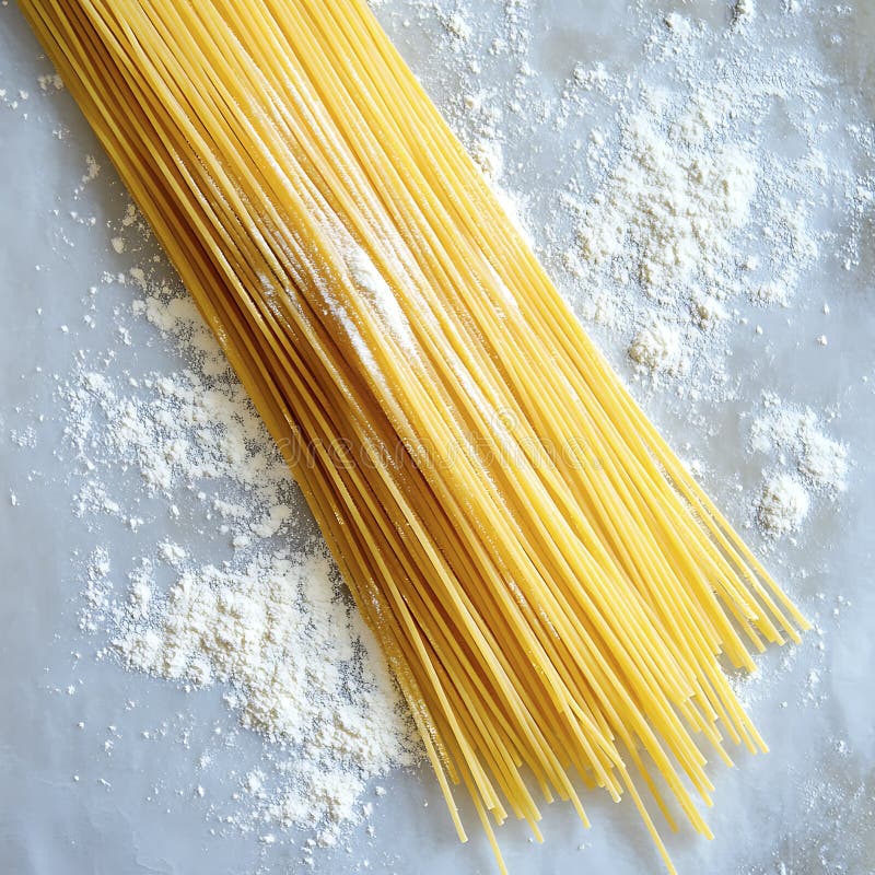 Artistic Display of Raw Spaghetti on Flour Canvas Stock Image - Image ...