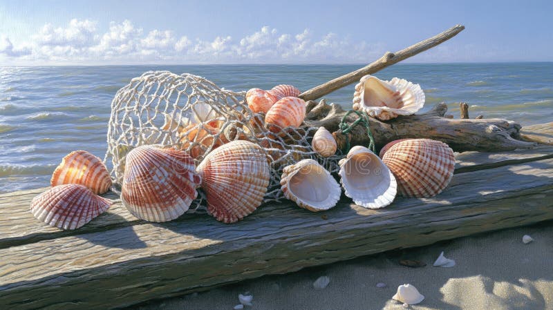 This Artistic Display Showcases an Array of Seashells and Driftwood ...