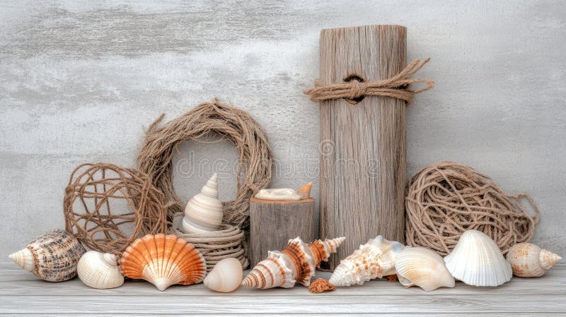 This Artistic Display Showcases an Array of Seashells and Driftwood ...