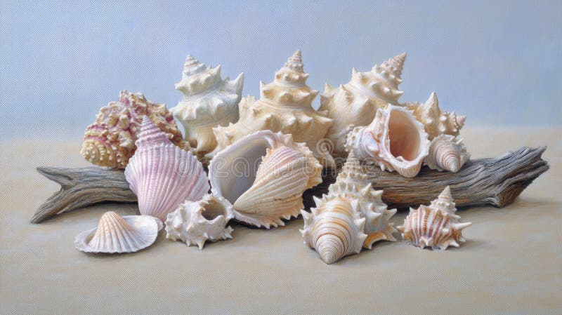 This Artistic Display Showcases an Array of Seashells and Driftwood ...