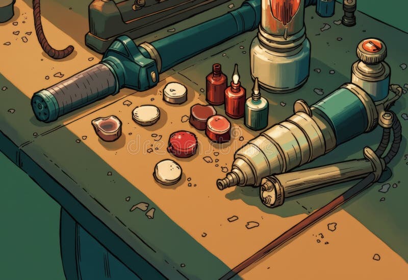 Tattoo Artist S Ink Caps Arranged beside a Sterilized Tattoo Machine ...