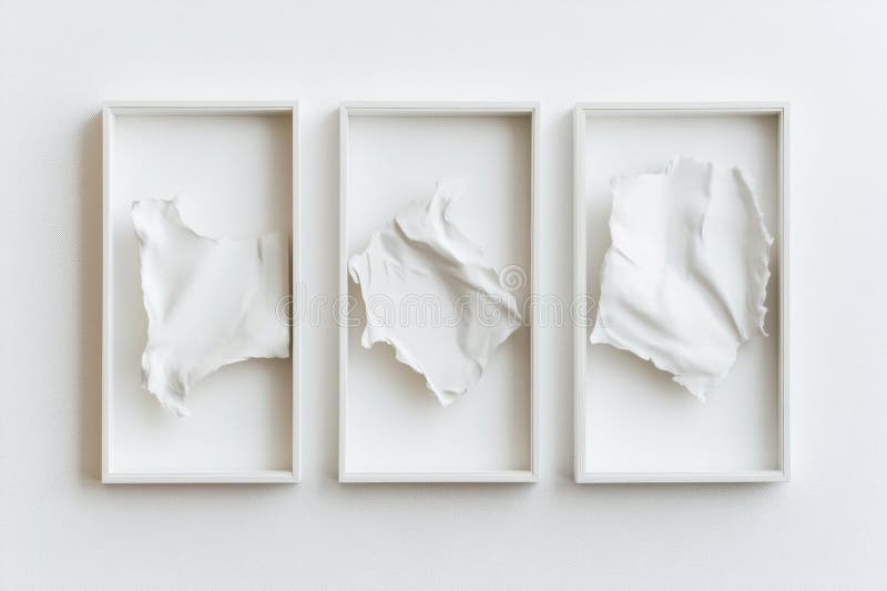 Artistic Display of Three White Frames Showcasing Textured Paper Relief ...
