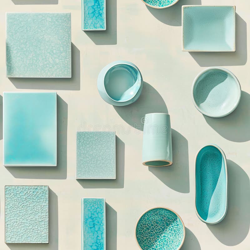 Artistic Display of Turquoise Ceramic Tiles Home Decor Flat Lay ...