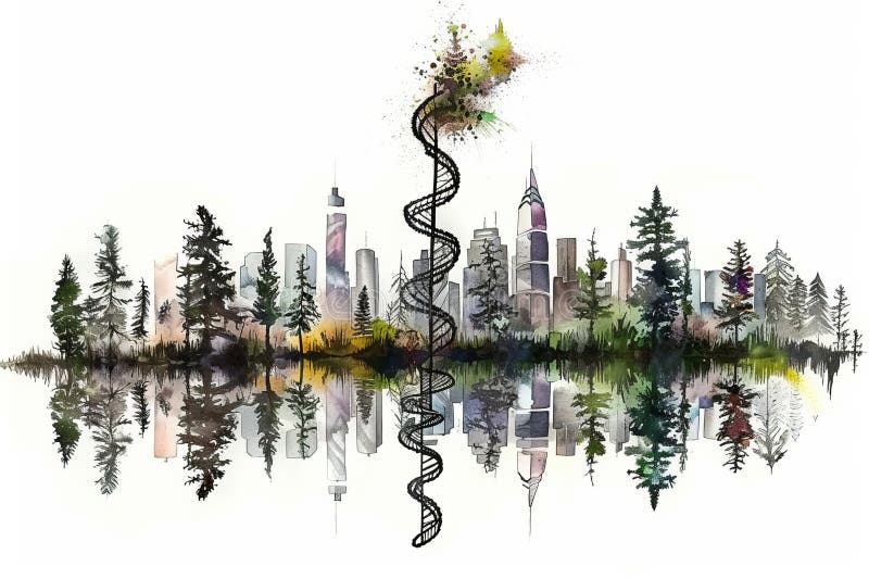 Artistic DNA Helix Growing from a Cityscape, Creative and Imaginative ...