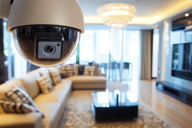 Artistic Dome Security Camera Displaying an Urban Interior with ...