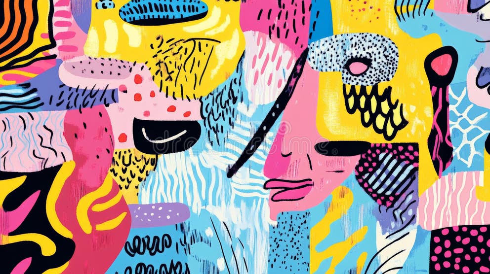 Artistic Doodle Art Header with a Mix of Bold Shapes and Textured ...