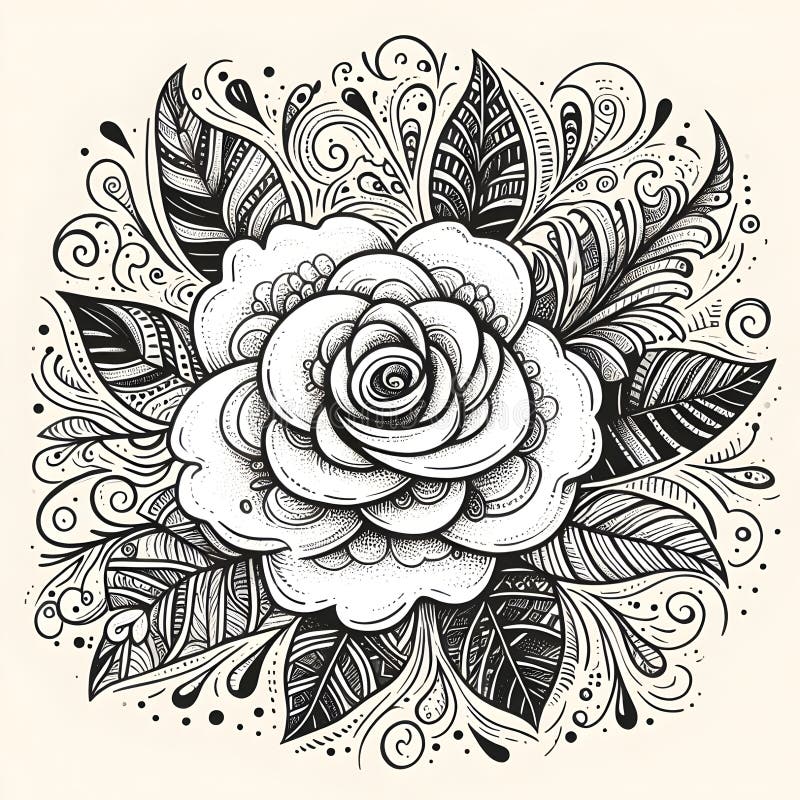 Artistic Doodle White Rose. Hand Stock Illustration - Illustration of ...