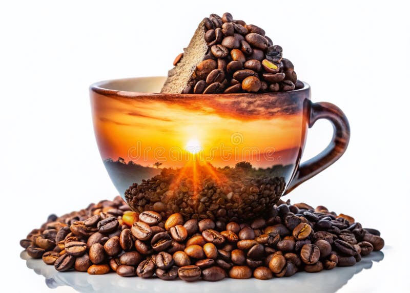 Artistic Double Exposure Coffee Beans and Cup a Stunning Visual Fusion ...